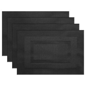 pigchcy placemats,washable vinyl woven table mats,elegant placemats for dining table set of 4(18"x12", pure black)