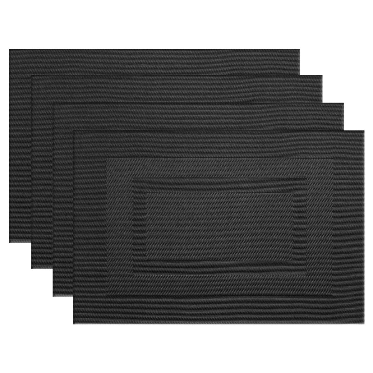 PIGCHCY Placemats,Washable Vinyl Woven Table Mats,Elegant Placemats for Dining Table Set of 4(18"X12", Pure Black)