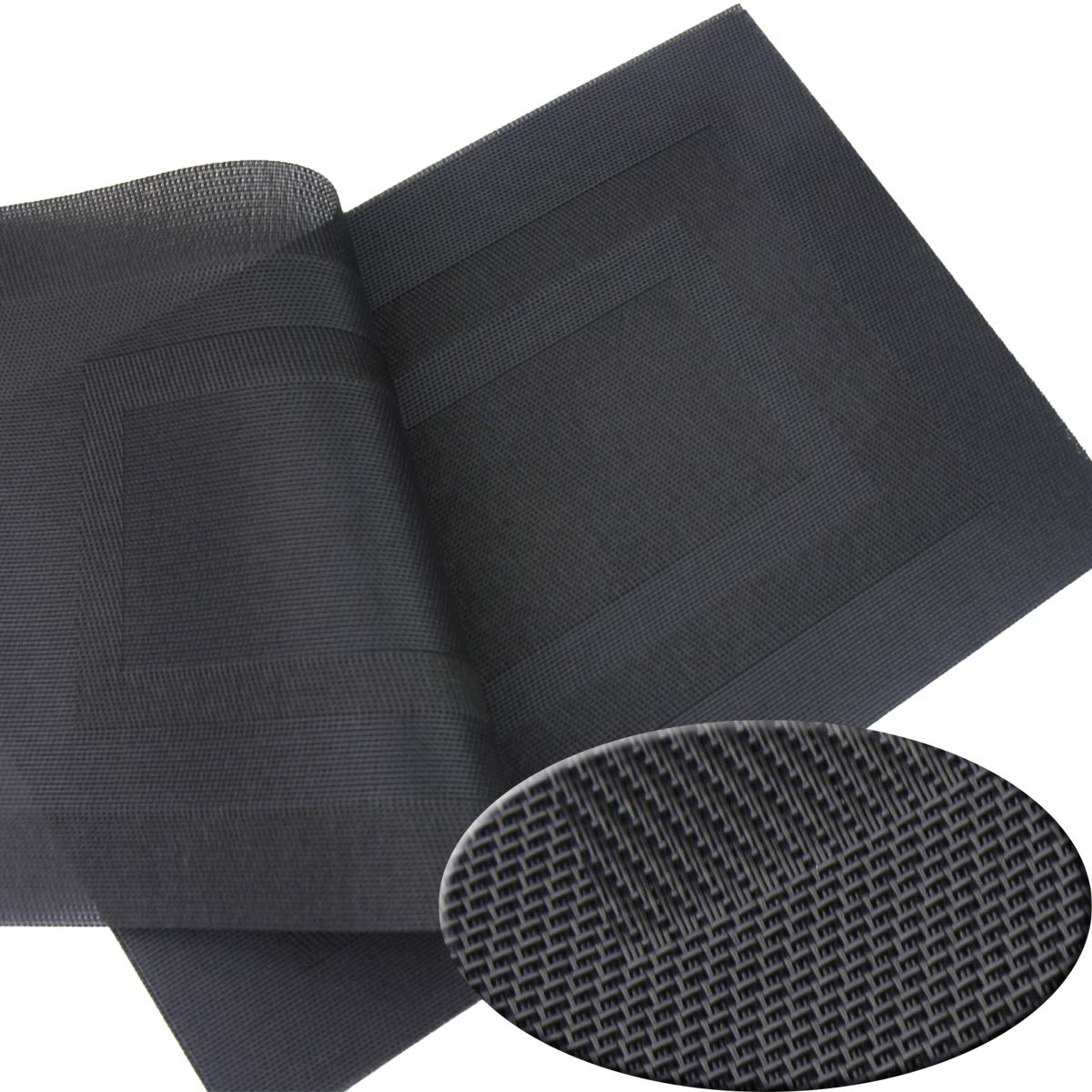 PIGCHCY Placemats,Washable Vinyl Woven Table Mats,Elegant Placemats for Dining Table Set of 4(18"X12", Pure Black)