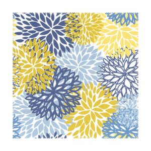 my daily dahlia floral square placemats set of 4, blue yellow flowers heat resistant washable table place mats for dining kitchen