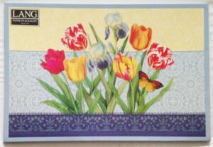 lang botanical gardens colorful tulips disposable linen-embossed paper party placemats designed by barbara anderson 12 1/4" x 18 1/4" (pack of 24)