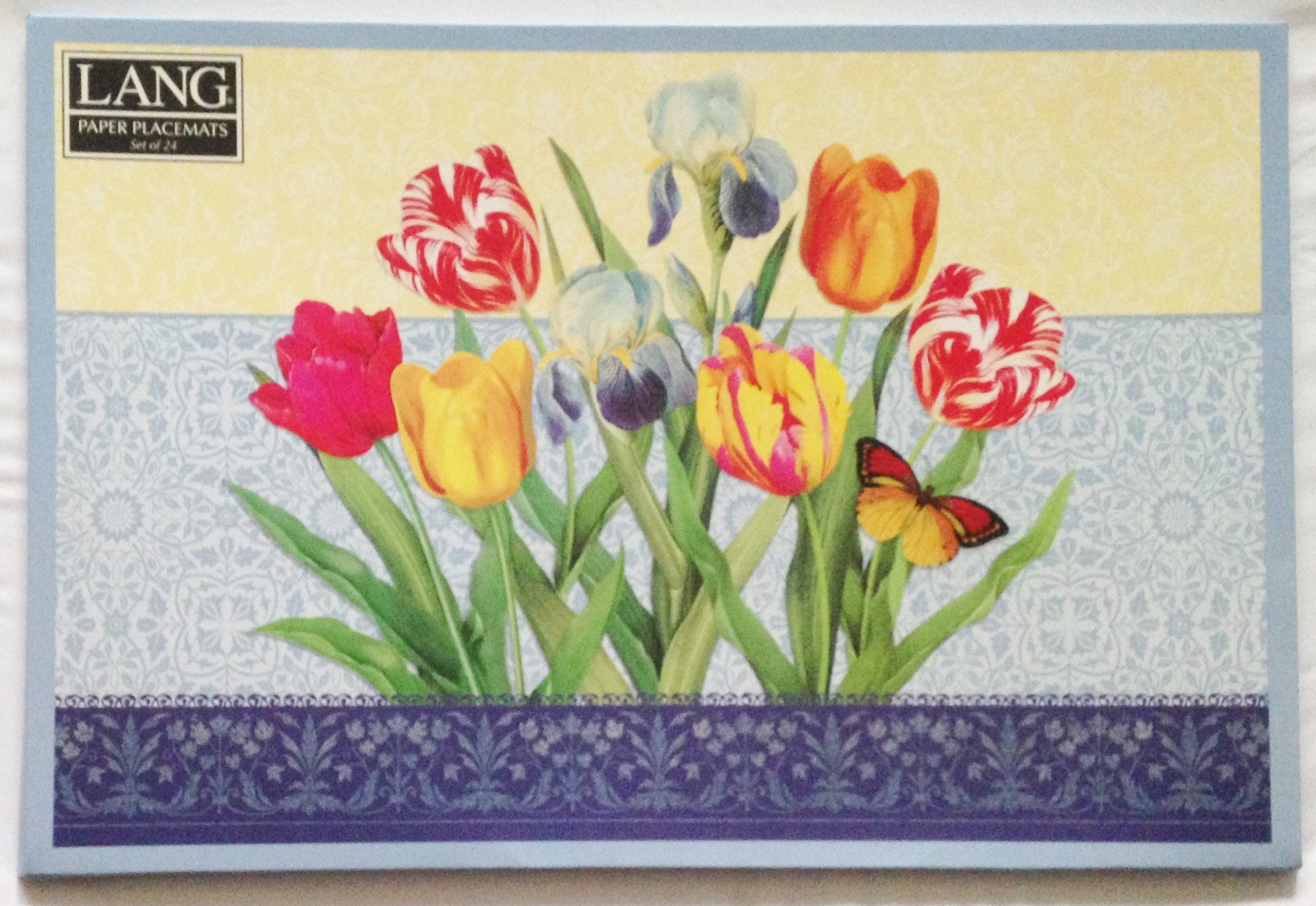 Lang Botanical Gardens Colorful Tulips Disposable Linen-Embossed Paper Party Placemats Designed by Barbara Anderson 12 1/4" x 18 1/4" (Pack of 24)