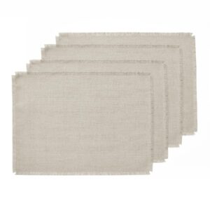 solino home fringe linen placemats natural – 100% pure linen cloth fabric placemats set of 4 – 14 x 19 inch washable dining place mats for spring, summer, indoor, outdoor