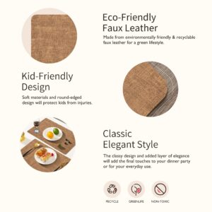 Maxpearl Faux Leather Placemats Set of 6 - Waterproof - Wipe Clean - Heat Resistant - Anti Slip Dining Table Place Mats, Suitable for Indoor & Outdoor Use, 17’’×12’’, Brown