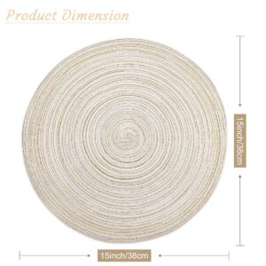 eQFeast Round Woven Placemats Set of 12 Beige Braided 15 Inch Washable Place Mats for Dining Table Kitchen Table Mats