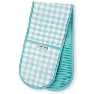 kitchenaid gingham casserole mitt single pack, aqua sky blue, 35"x7.5"