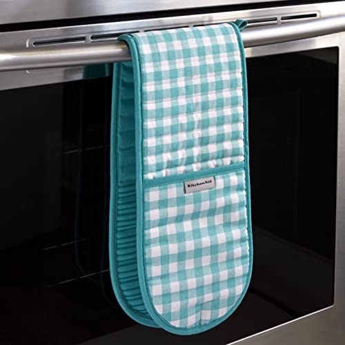 KitchenAid Gingham Casserole Mitt Single Pack, Aqua Sky Blue, 35"x7.5"