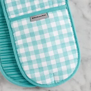 KitchenAid Gingham Casserole Mitt Single Pack, Aqua Sky Blue, 35"x7.5"