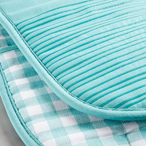 KitchenAid Gingham Casserole Mitt Single Pack, Aqua Sky Blue, 35"x7.5"