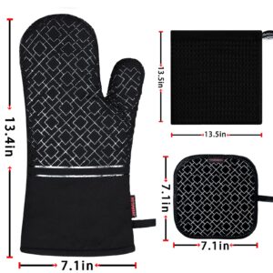 Oven Mitts and Pot Holders Set 6pcs, Kitchen Oven Glove,High Heat Resistant 550 Degree Extra Long Oven Mitts and Potholder with Non-Slip Silicone Surface for Cooking Baking Grilling…