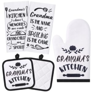 5 pieces grandma kitchen set includes 2 pieces grandma dish towels microfiber dish towels, 2 pieces grandma oven pads pot holder, grandma oven mitt grandma gift for home birthday kitchen