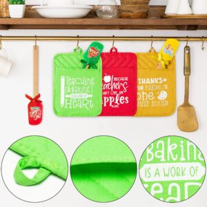 R HORSE 6Pcs Teacher Gift Pot Holder Funny Cookie Bag Silicone Spatula Set for Teacher Appreciation Day Thank You Present Heat Resistant Oven Mitt Ribbon Bows Spatula Baking Gift