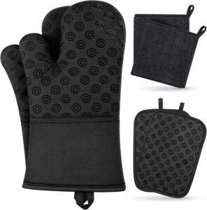 oven mitts and pot holders set: 500℉ heat resistant oven gloves with ovenmitts hotpads and kitchen towels - extra long kitchen mittens and potholders with non-slip silicone surface safe for cooking