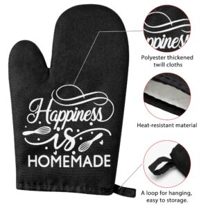 GROBRO7 6Pcs Funny Oven Mitts Pot Holders Set Happiness is Homemade Heat Resistant Hot Pads Machine Washable Gloves Durable Pocket Pot Holder with Hanging Loop for Safe Kitchen Baking Cooking Grilling