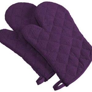 DII Basic Terry Collection 100% Cotton Quilted, Oven Mitt, Eggplant, 2 Piece