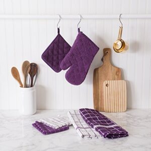 DII Basic Terry Collection 100% Cotton Quilted, Oven Mitt, Eggplant, 2 Piece