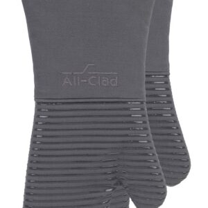 All-Clad Silicone Oven Mitts: Heat Resistant up to 500 Degrees - 100% Cotton & Silicone, 14"x7" Oven Mitt for Kitchen and Barbeque, 2-Pack, Pewter