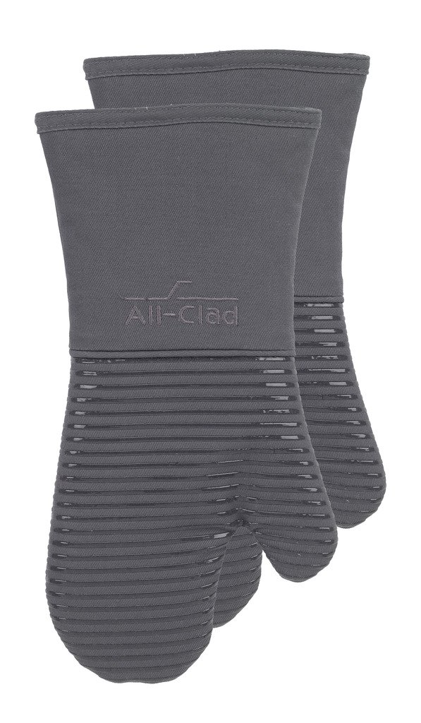 All-Clad Silicone Oven Mitts: Heat Resistant up to 500 Degrees - 100% Cotton & Silicone, 14"x7" Oven Mitt for Kitchen and Barbeque, 2-Pack, Pewter