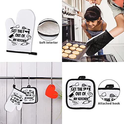 Souhoney Funny Gifts for Women Men Oven Mitts and Pot Holders for Kitchen with Loop, Funny Oven Mitts House Warming Gifts New Home, Christmas Cooking Baking Gifts, Birthday Gifts for Mom Wife Friend