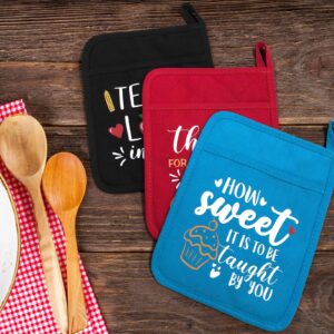 Teacher Appreciation Gifts for Woman Funny Pot Holders Set of 3 - Heat Resistant Microwave Oven Mitt Potholders with Hand Pocket and Hanging Loop End of The Year Teacher Gift