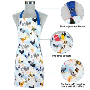 Alselo Oven Mitts and Pot Holders with Chef Apron,Set of 5 Heat Resistant Kitchen Gloves and Silicone Non-Slip Potholders Adjustable Neck Buckle Chef Apron, Cotton Nice Design for Cooking (Rooster)