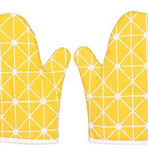 SUJAYU Oven Mitts, 2 Pack 10.6" X 6.7" Cotton Oven Mitt Pot Holders, Non-Slip 392°F Heat Resistant Oven Mits Kitchen Gloves Potholders for Cooking Baking Grilling (Yellow)