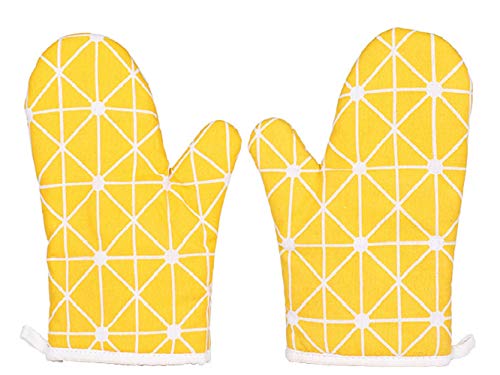 SUJAYU Oven Mitts, 2 Pack 10.6" X 6.7" Cotton Oven Mitt Pot Holders, Non-Slip 392°F Heat Resistant Oven Mits Kitchen Gloves Potholders for Cooking Baking Grilling (Yellow)