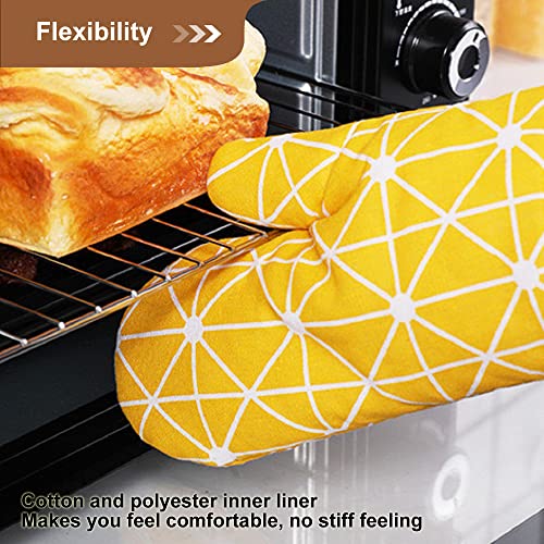 SUJAYU Oven Mitts, 2 Pack 10.6" X 6.7" Cotton Oven Mitt Pot Holders, Non-Slip 392°F Heat Resistant Oven Mits Kitchen Gloves Potholders for Cooking Baking Grilling (Yellow)