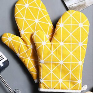 SUJAYU Oven Mitts, 2 Pack 10.6" X 6.7" Cotton Oven Mitt Pot Holders, Non-Slip 392°F Heat Resistant Oven Mits Kitchen Gloves Potholders for Cooking Baking Grilling (Yellow)