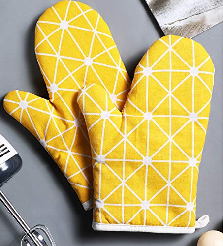 SUJAYU Oven Mitts, 2 Pack 10.6" X 6.7" Cotton Oven Mitt Pot Holders, Non-Slip 392°F Heat Resistant Oven Mits Kitchen Gloves Potholders for Cooking Baking Grilling (Yellow)