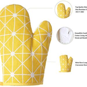 SUJAYU Oven Mitts, 2 Pack 10.6" X 6.7" Cotton Oven Mitt Pot Holders, Non-Slip 392°F Heat Resistant Oven Mits Kitchen Gloves Potholders for Cooking Baking Grilling (Yellow)