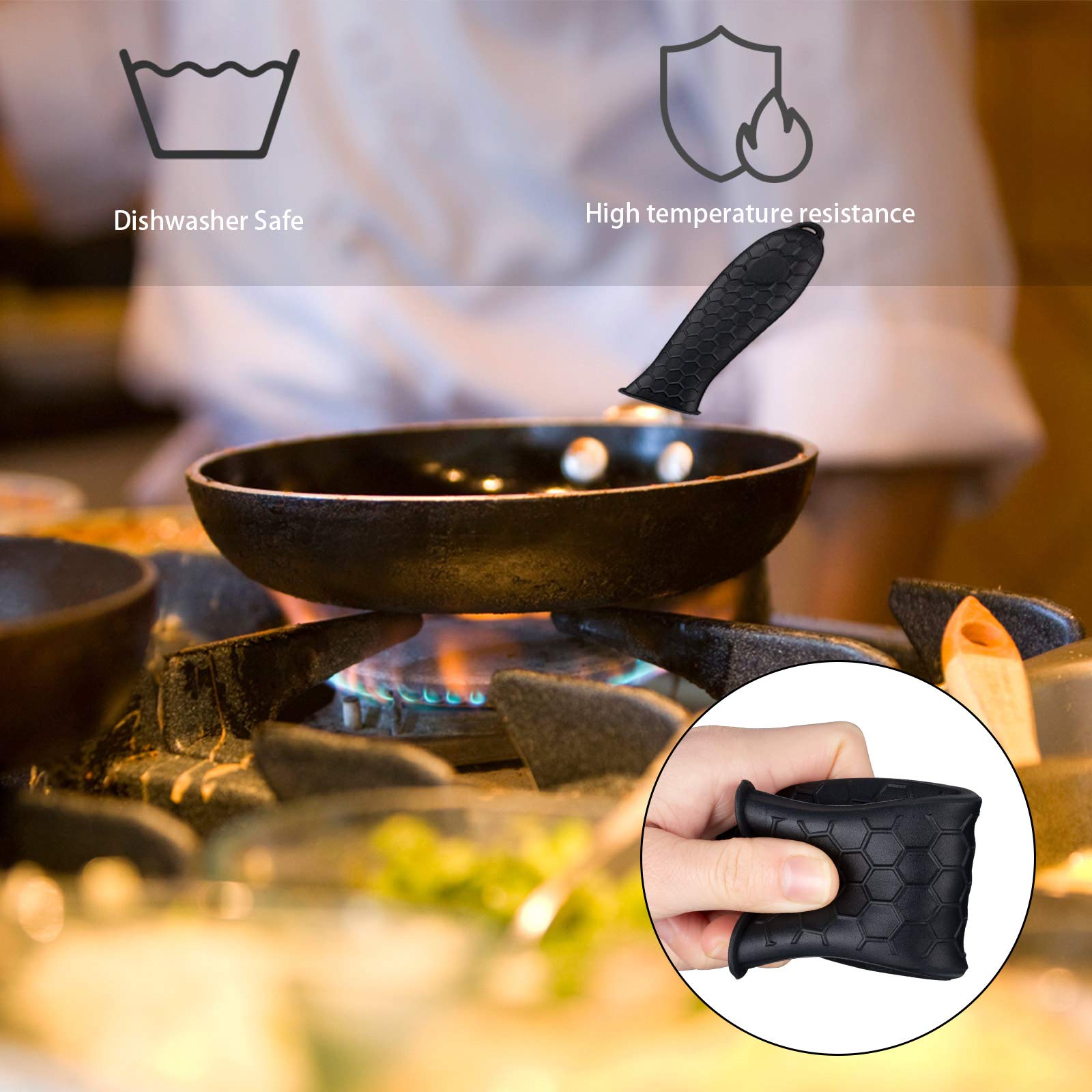 Silicone Hot Handle Holder, Heat Resistant Potholder Cookware Handle Cast Iron Skillets Handles Grip Covers for Cast Iron Skillet (4 Pieces,Black)