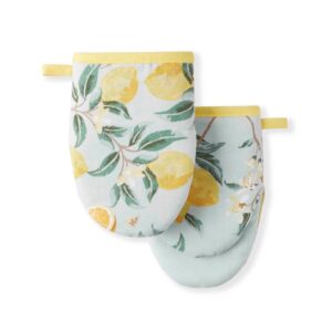 martha stewart lemon whimsy mini oven mitt 2-pack set, yellow, 5.5"x8"