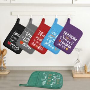 6 Pieces Teacher Appreciation Gifts for Woman Funny Pot Holders Heat Resistant Teacher Oven Mitt with Hand Pocket and Hanging Loop Cookies Oven Pads for Teachers