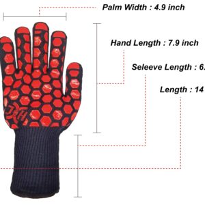 J H Heat Resistant Oven Glove:EN407 Certified 932 °F, 2 Layers Silicone Coating, Oven Mitts for Cooking, Kitchen, Fireplace,Camping, Grilling, 1 Pair