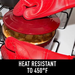 Elbee Home Heat-Resistant, Easy-Clean, Extra-Long Oven Mitts for Cooking, Baking and Grilling with Bonus Pot Holder Included