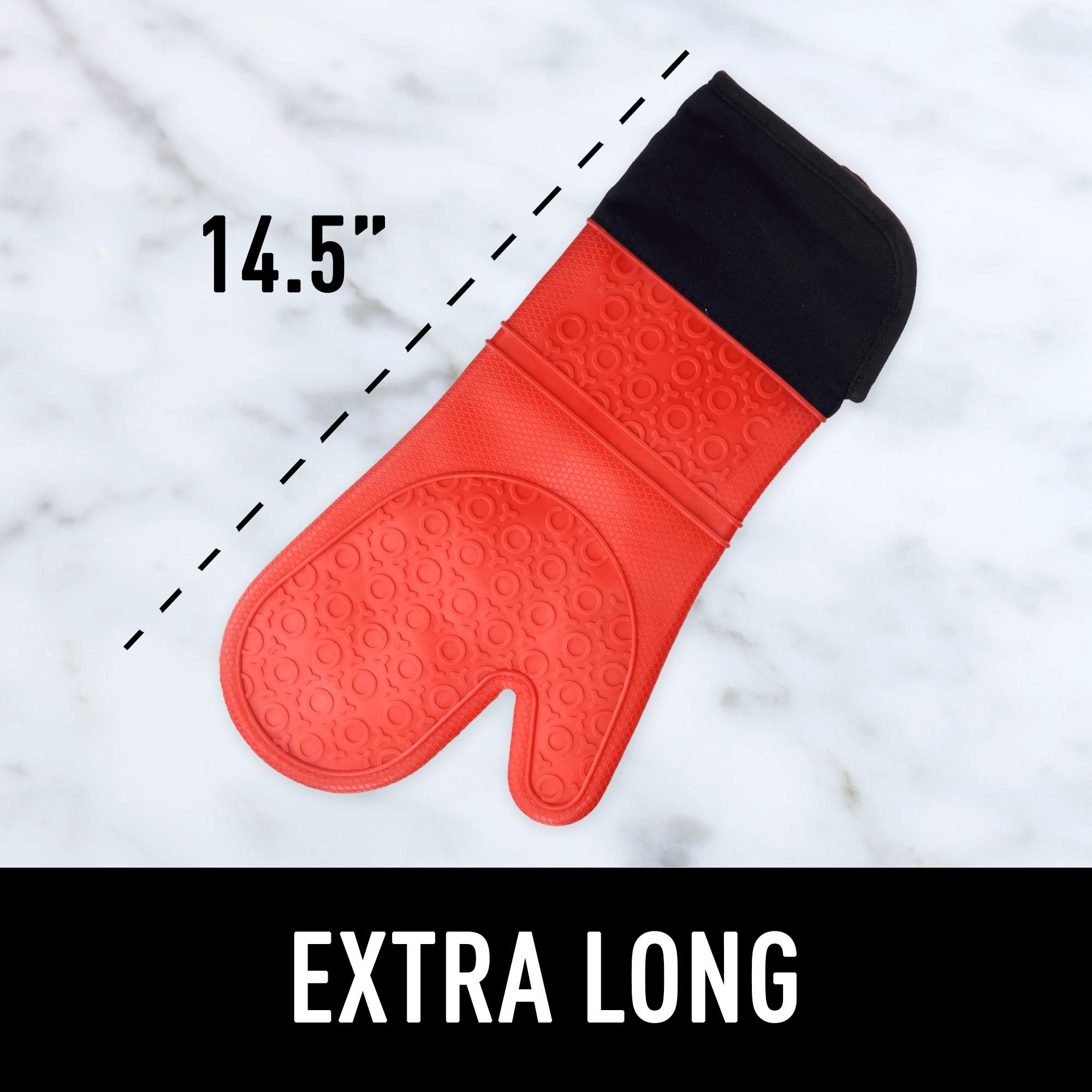 Elbee Home Heat-Resistant, Easy-Clean, Extra-Long Oven Mitts for Cooking, Baking and Grilling with Bonus Pot Holder Included