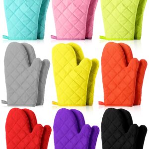 Nuogo 9 Pair Oven Mitts Quilted Terry Cloth Lining Extra Long Heat Resistant Kitchen Gloves Thick Hot for Reliable Flexible Polyester Cotton Oven, 11 Inch