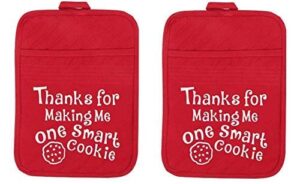 teacher appreciation gift for women - thank you present potholder - one smart cookie oven mitt - set of 2 (one smart cookie)