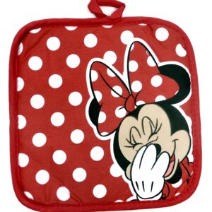 Disney Oven Mitt Pot Holder & Dish Towel 3 pc Kitchen Set (Minnie Mouse Red)