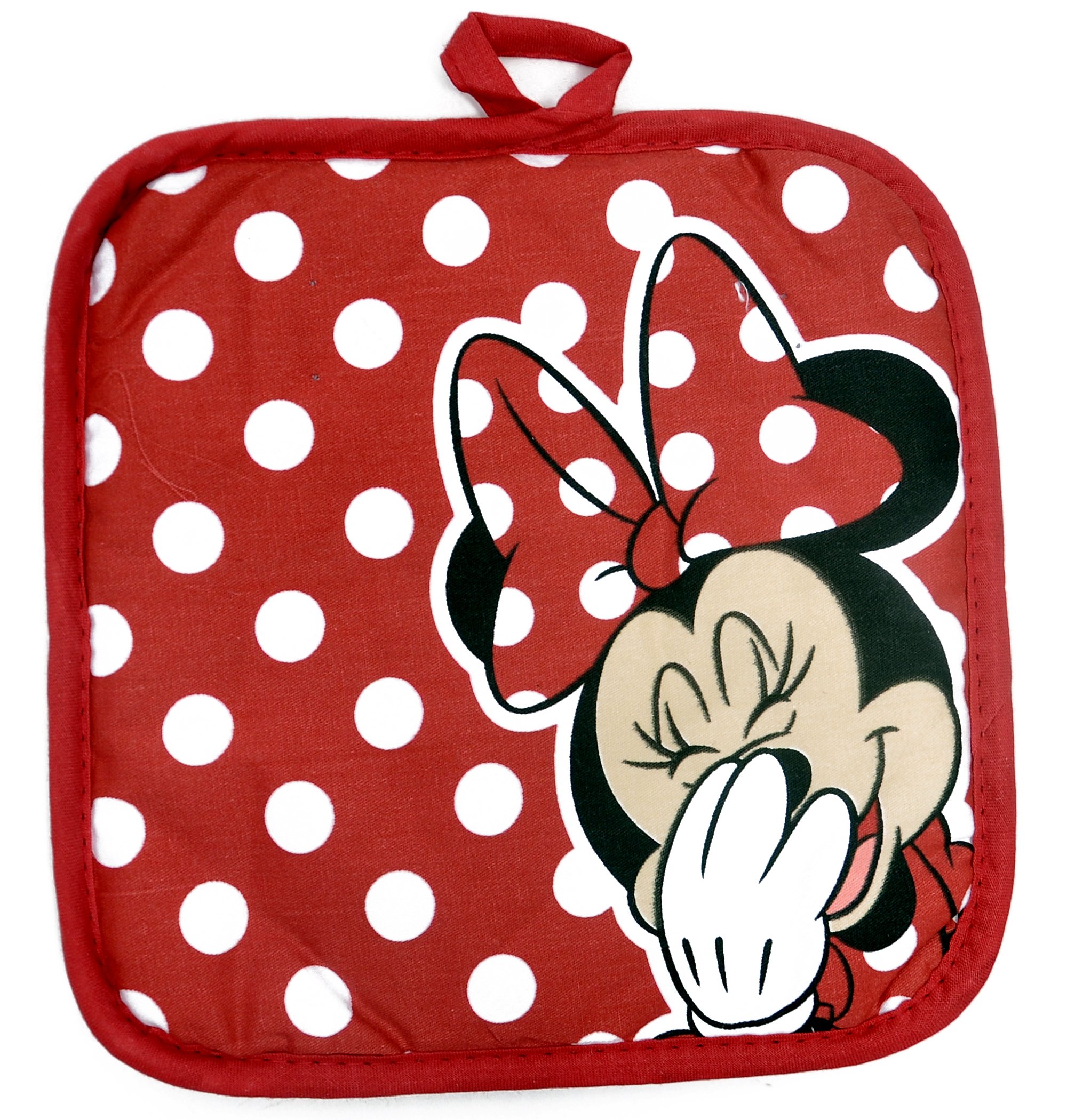 Disney Oven Mitt Pot Holder & Dish Towel 3 pc Kitchen Set (Minnie Mouse Red)