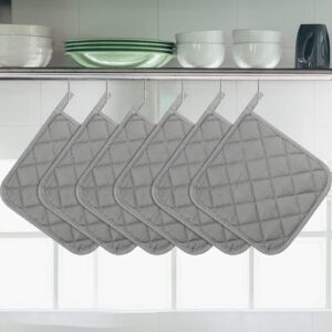 Zubebe 12 Pcs Oven Potholders Kit Square Pot Holders for Women Christmas Valentine's Day Gifts Heat Resistant Cotton Pads with Hanging Loops Machine Washable Kitchen Gift Craft Project (Grey)