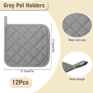 Zubebe 12 Pcs Oven Potholders Kit Square Pot Holders for Women Christmas Valentine's Day Gifts Heat Resistant Cotton Pads with Hanging Loops Machine Washable Kitchen Gift Craft Project (Grey)