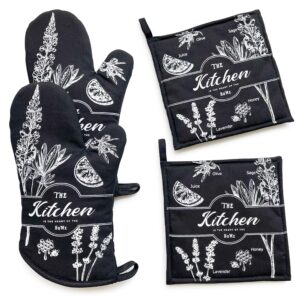 black oven mitts pot holders 4-pack gift set