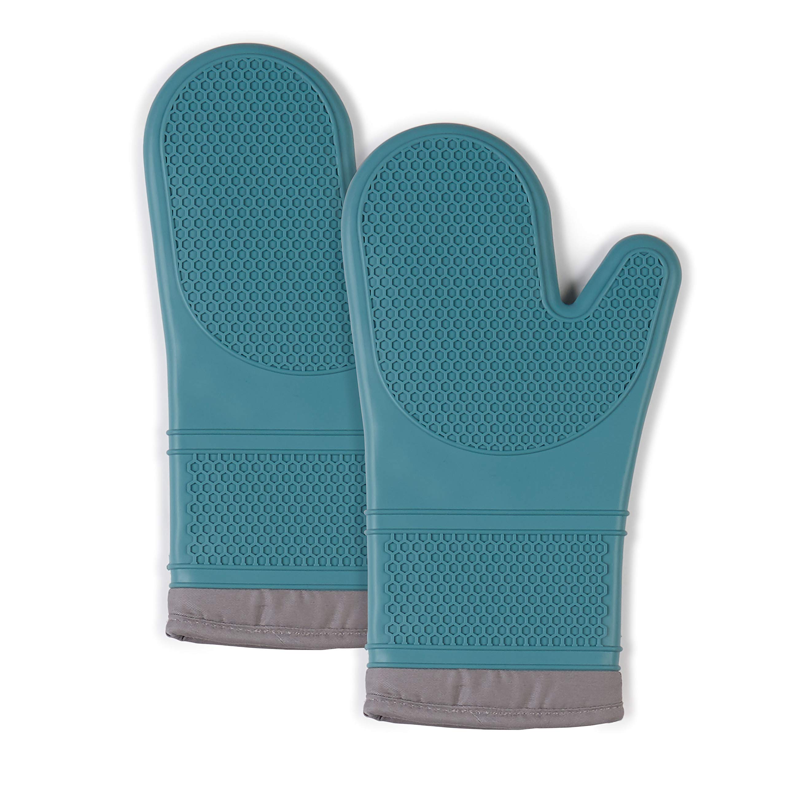 Town & Country Living Silicone Oven Mitts, 500 Degree Heat Resistant, Machine Washable, 2-Pack, Textured Teal