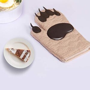 THRONKENGER Cute Bear Oven Mitt, Funny and Cute Kitchen Mitts/Pot Holders with Heat Resistant and Flexibility of Cotton Cooking Set of 2(Brown)