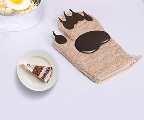 THRONKENGER Cute Bear Oven Mitt, Funny and Cute Kitchen Mitts/Pot Holders with Heat Resistant and Flexibility of Cotton Cooking Set of 2(Brown)