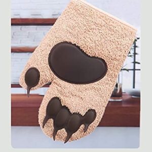 THRONKENGER Cute Bear Oven Mitt, Funny and Cute Kitchen Mitts/Pot Holders with Heat Resistant and Flexibility of Cotton Cooking Set of 2(Brown)