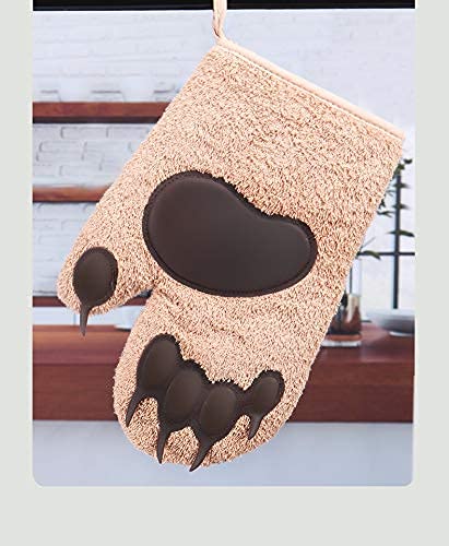 THRONKENGER Cute Bear Oven Mitt, Funny and Cute Kitchen Mitts/Pot Holders with Heat Resistant and Flexibility of Cotton Cooking Set of 2(Brown)