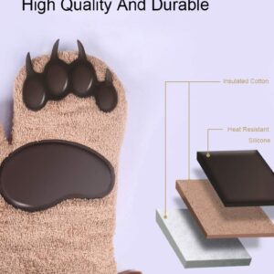 THRONKENGER Cute Bear Oven Mitt, Funny and Cute Kitchen Mitts/Pot Holders with Heat Resistant and Flexibility of Cotton Cooking Set of 2(Brown)